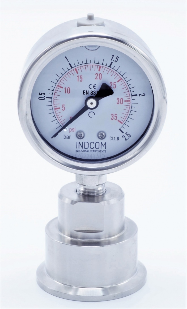 Stainless steel manometer, dial 63 mm, with separating membrane CLAMP ...