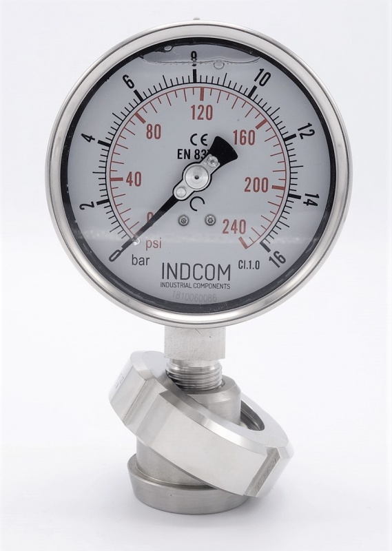 Stainless steel manometer with separating membrane DIN 11851, dial 100 ...